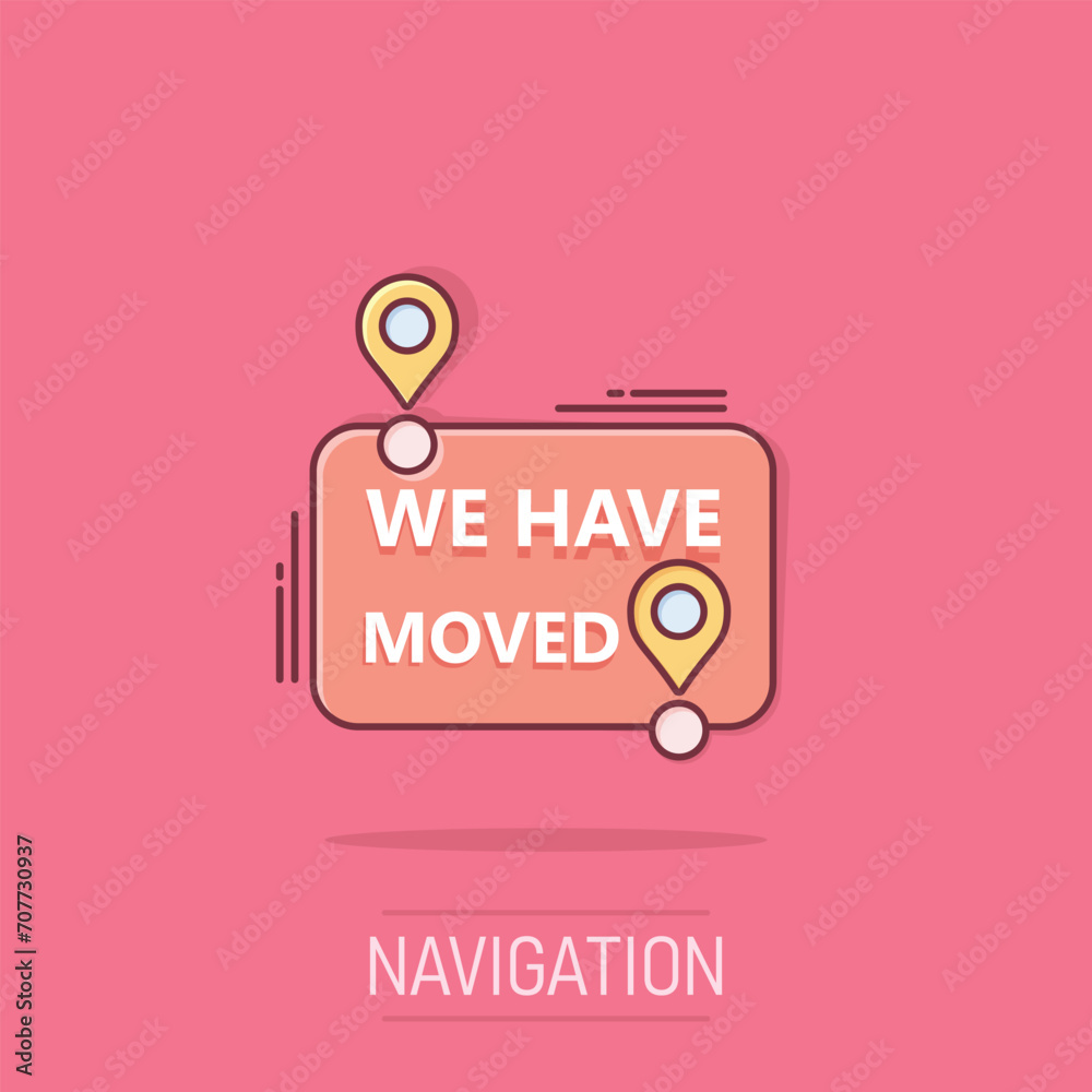 Move location icon in comic style. Pin gps vector cartoon illustration ...