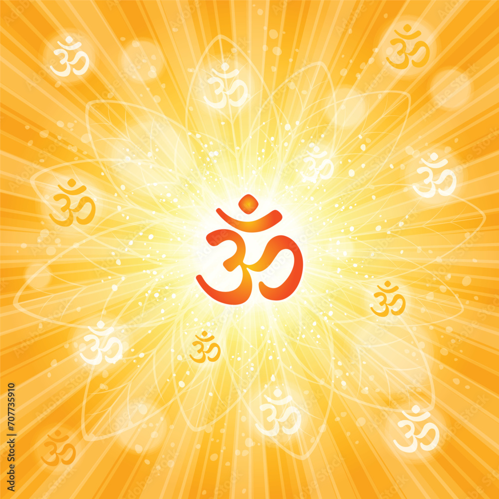 Om or Aum Indian sacred sound. The symbol of the divine triad of Brahma ...