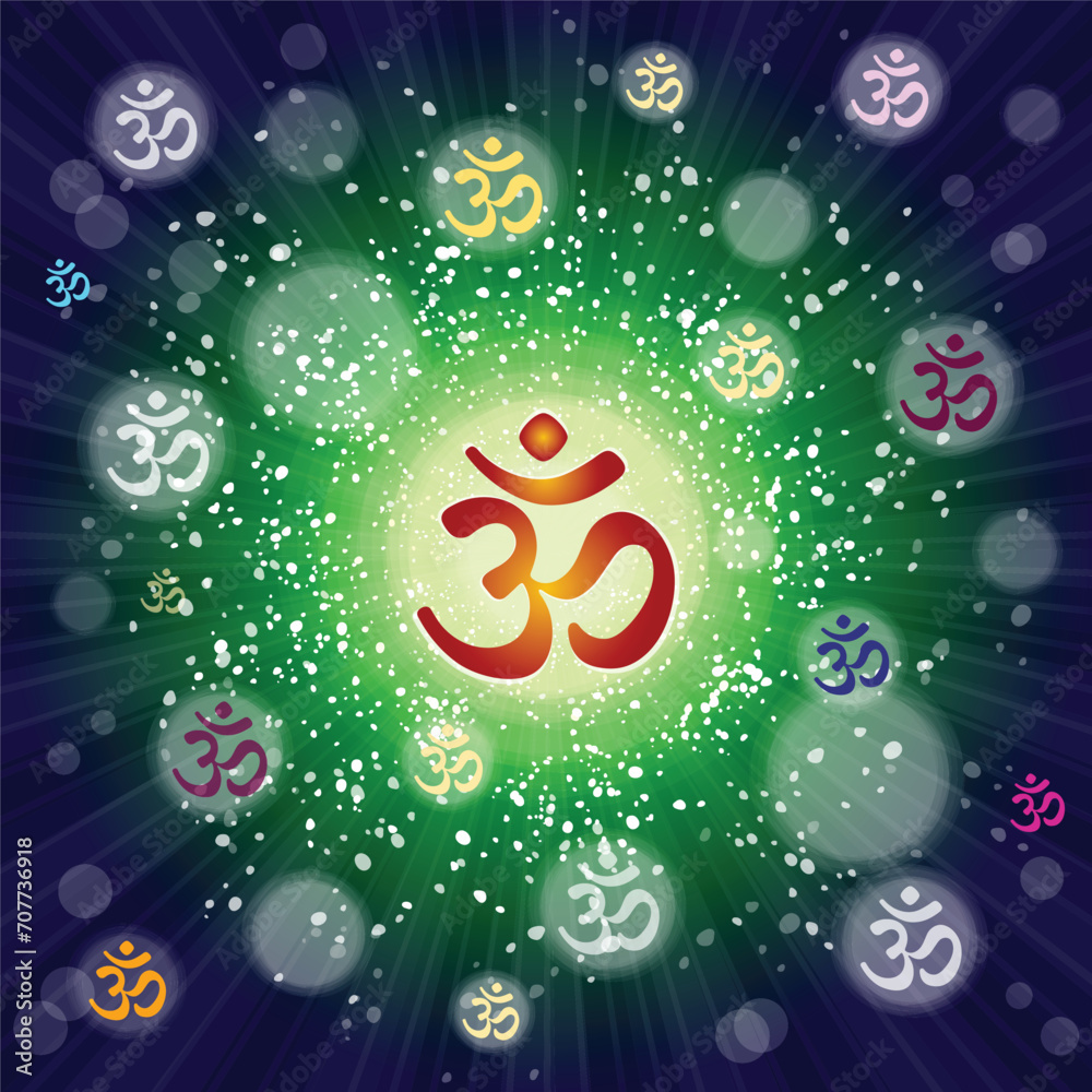 Om or Aum Indian sacred sound. The symbol of the divine triad of Brahma ...