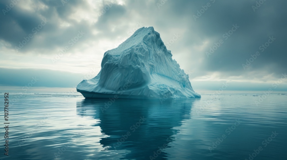 Large floating iceberg. A huge mountain of frozen ice in the ocean ...