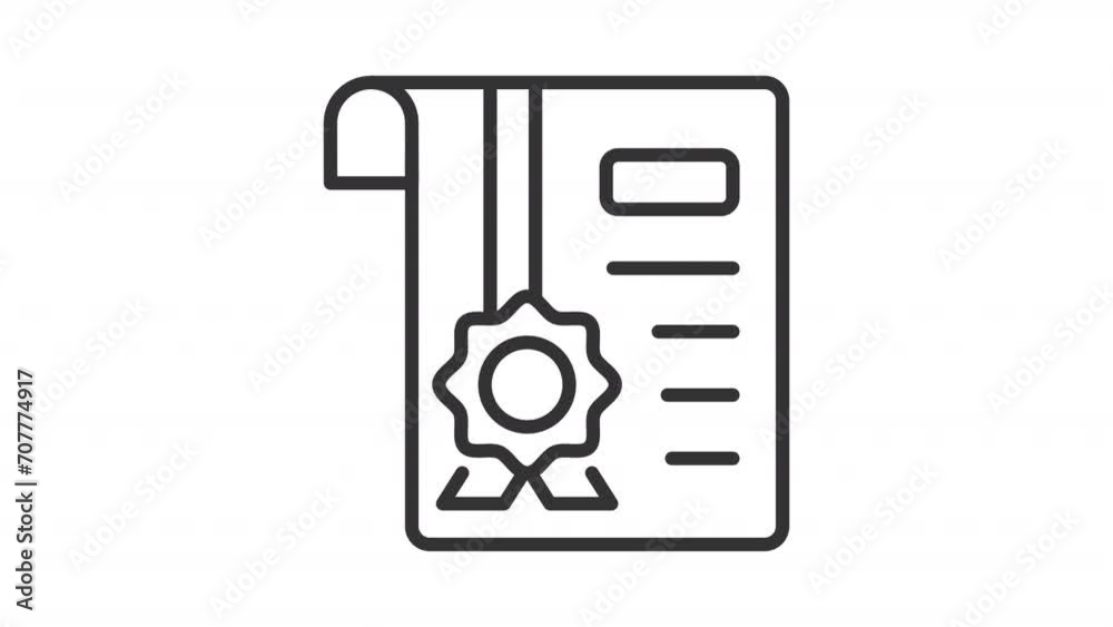 Animated certificate icon. Paper with seal line animation. Graduation ...
