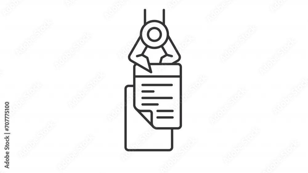 RPA line animation. Animated robot arm and document icon. Robotic ...