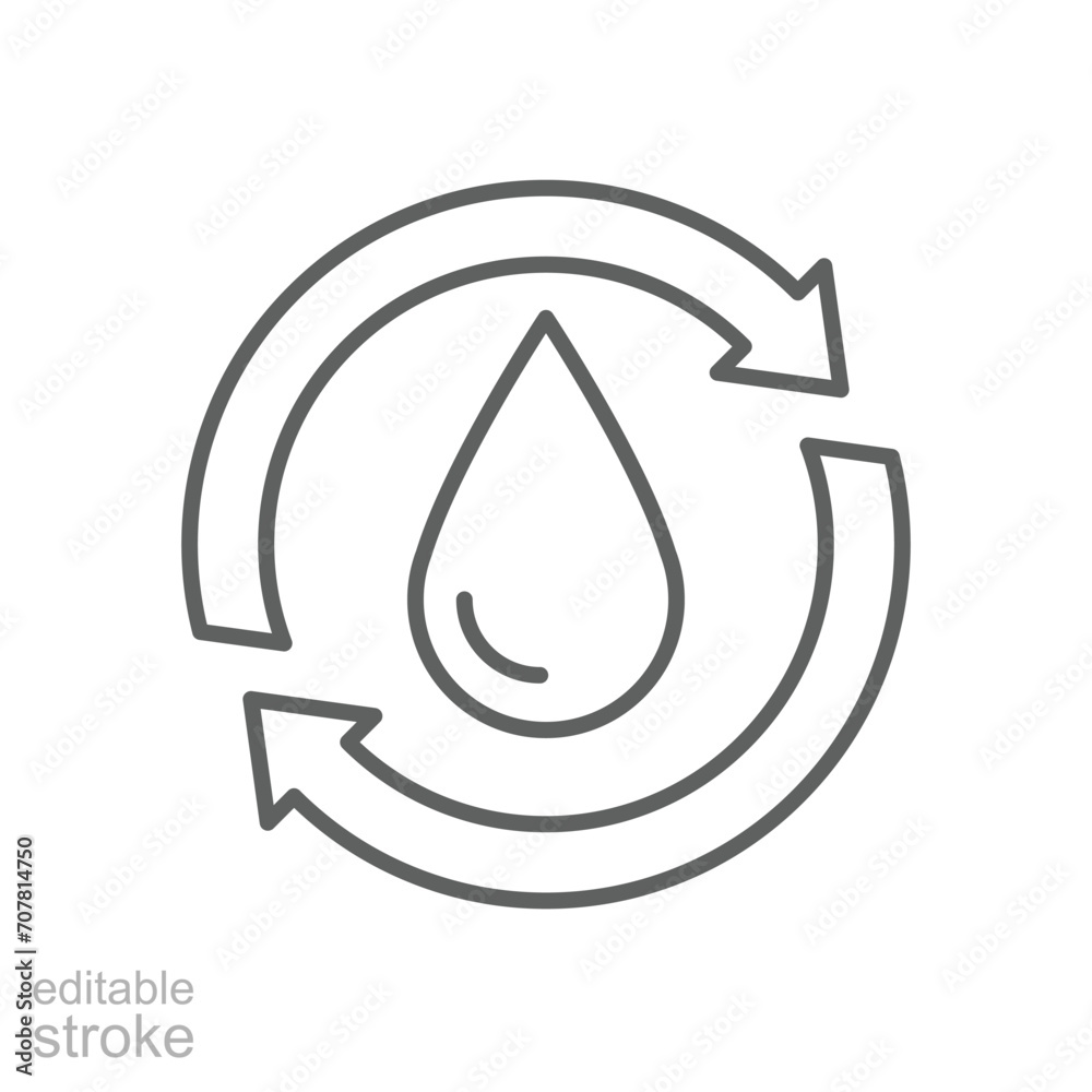 Recycle water icon. Simple outline style. Water drop with circle arrow ...