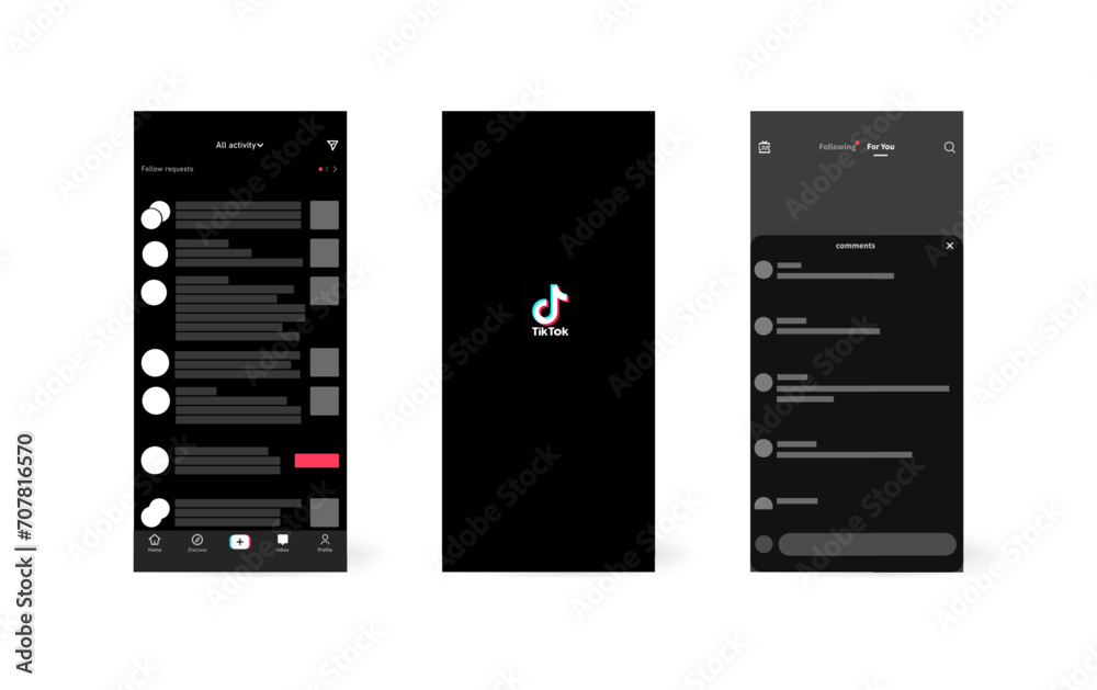 Vecteur Stock Tik Tok interface mockup. Social media layout icons ...