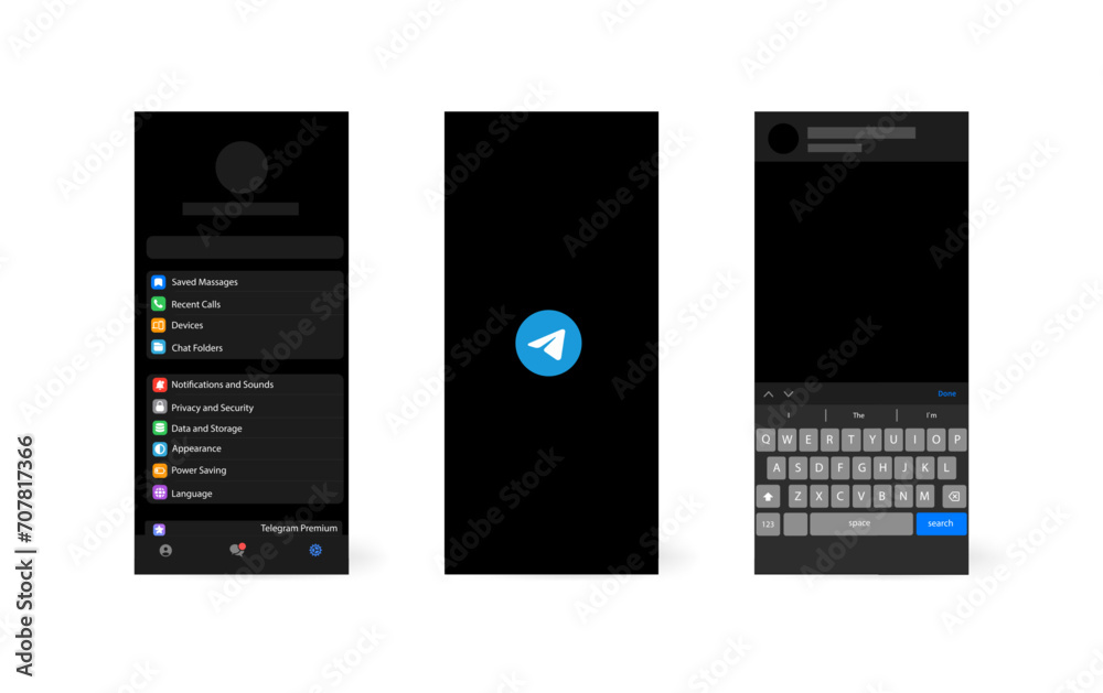 Telegram interface mockup. Social media layout icons. Telegram pages ...