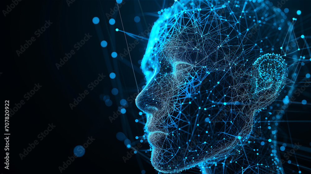 Human head created in low poly style. Face of smart person ...