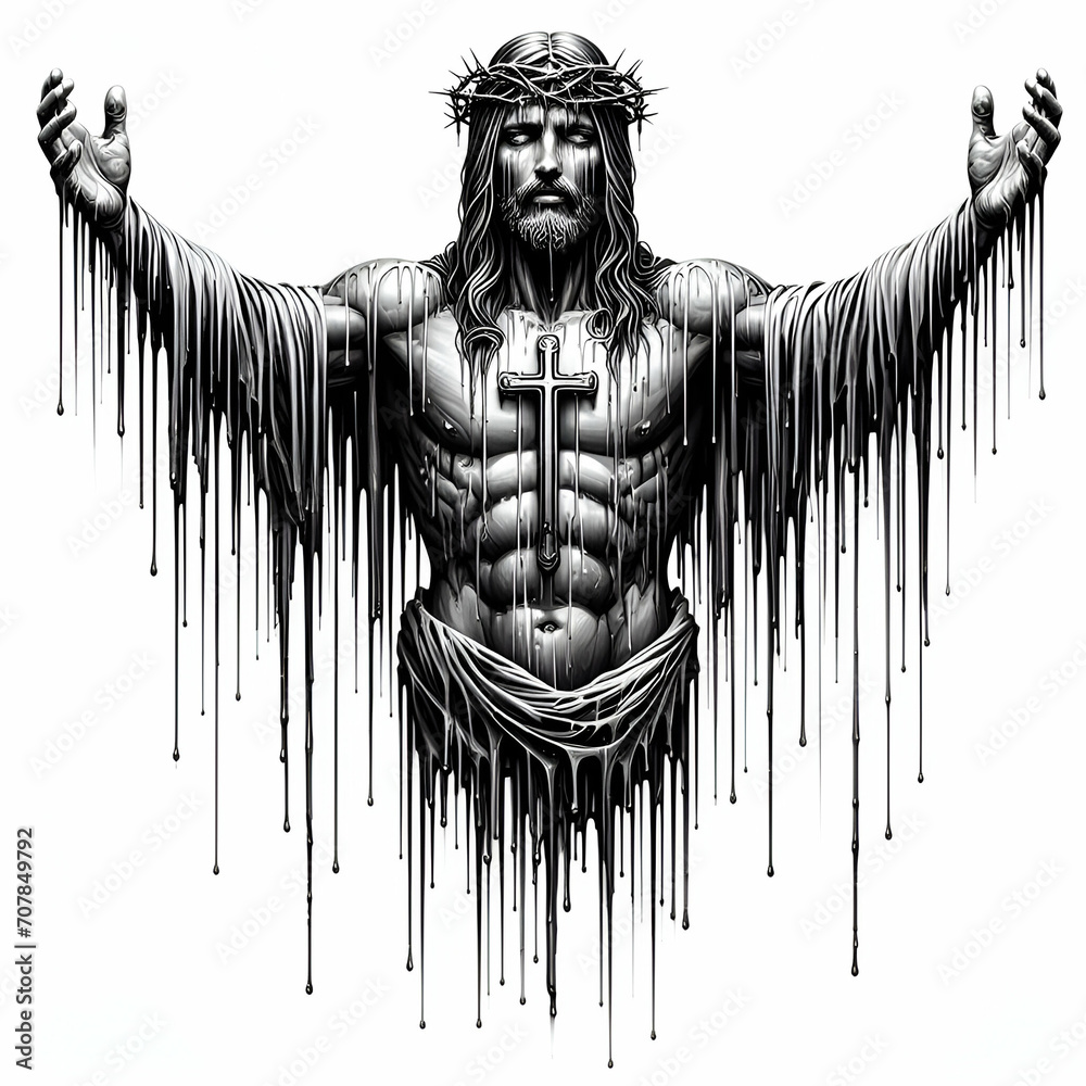 Jesus Christ isolated on white background, dripping effect Stock ...