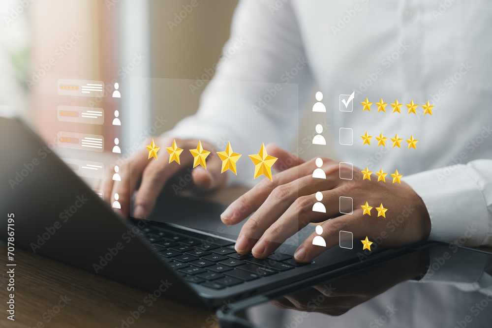 customer satisfaction survey concept business people use laptops Touch ...