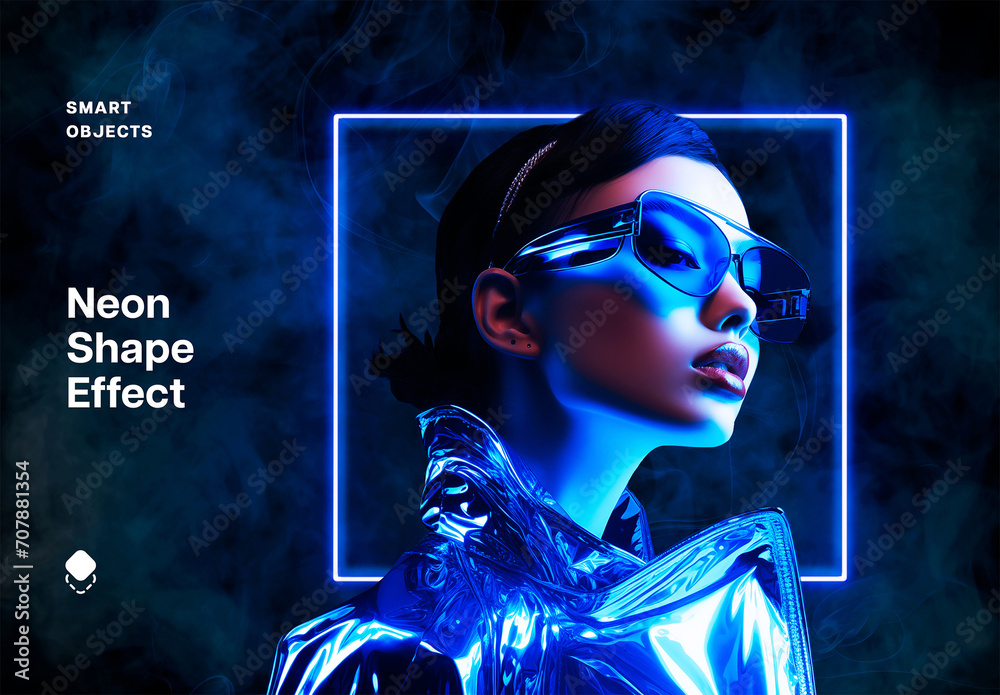 Blue Shape Neon Photo Effect Mockup With Generative AI Preview Stock ...