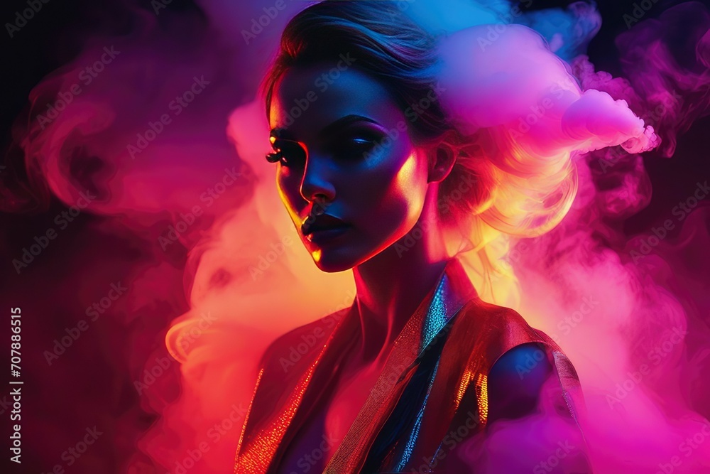 Fashion surreal Concept. Closeup portrait of stunning girl surround ...