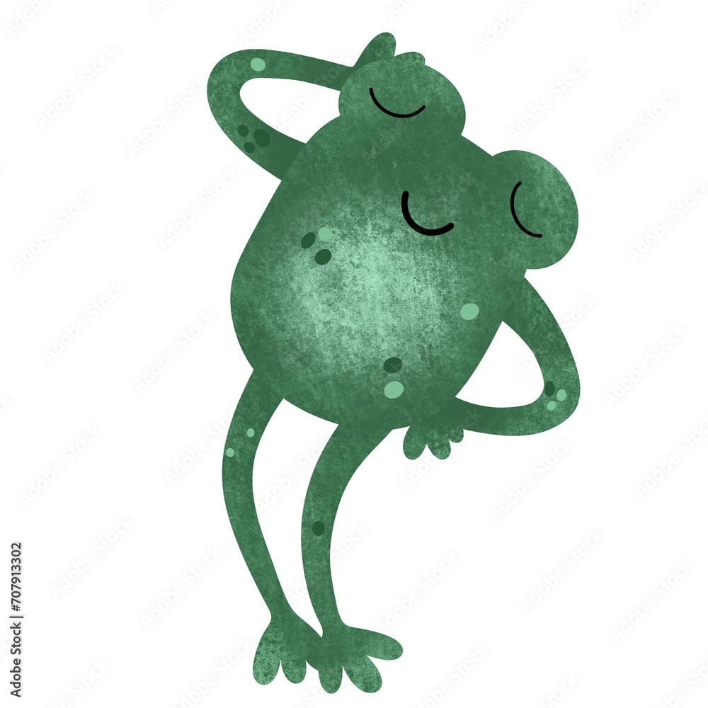 Cute sleeping frog png. Hand drawn sticker of resting toad. Amphibian ...