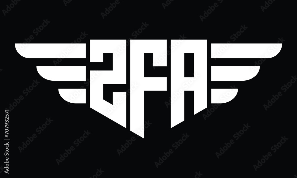 ZFA three letter logo, creative wings shape logo design vector template ...