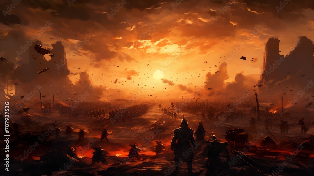 ancient battlefield with soldiers fighting, historical battle Stock ...