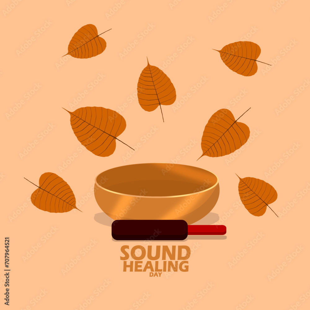 World Sound Healing Day event banner. A singing bowl with a paddle and ...