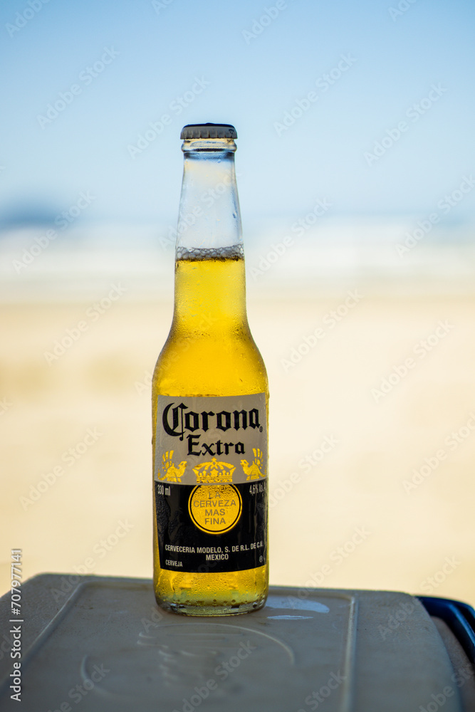corona beer bottle at beach in brazil, photo made in bertioga sp brazil ...