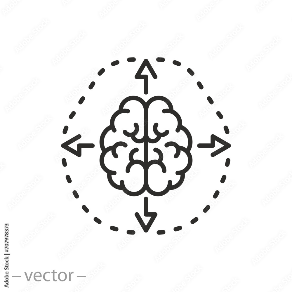 mental growth icon, human brain thinking development, expanding think ...