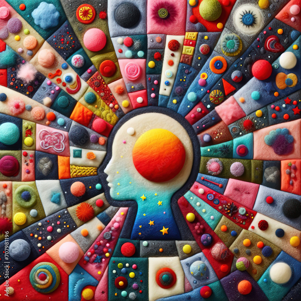 felt art patchwork, exploding mind concept art, inner world, dreams ...