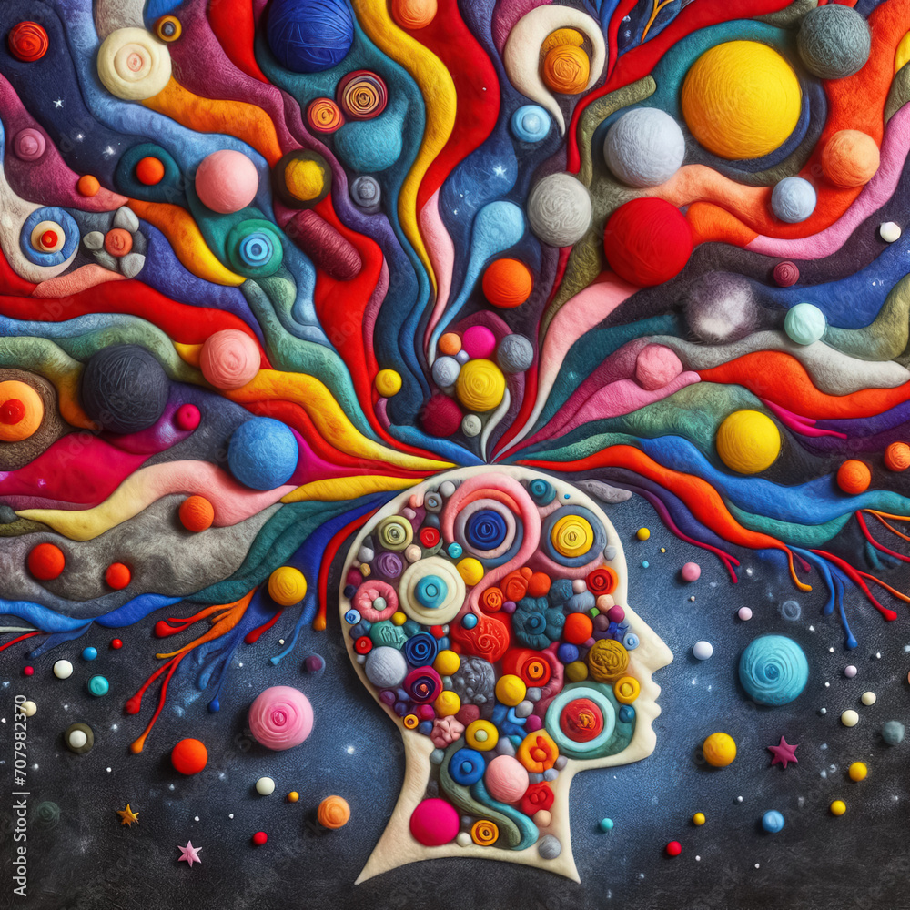 felt art patchwork, exploding mind concept art, inner world, dreams ...