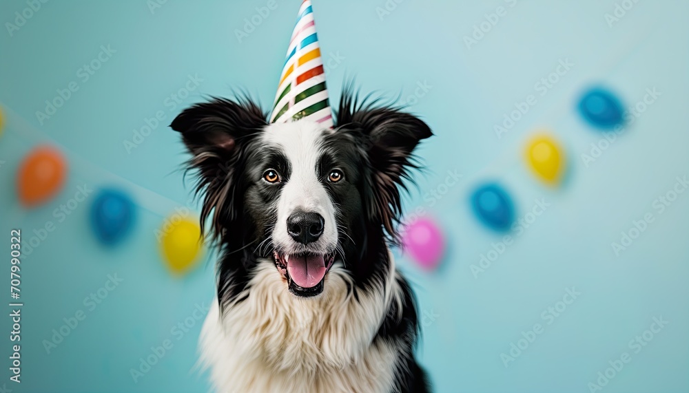 Funny Collie Dog celebrating party birthday or carnival wearing party ...