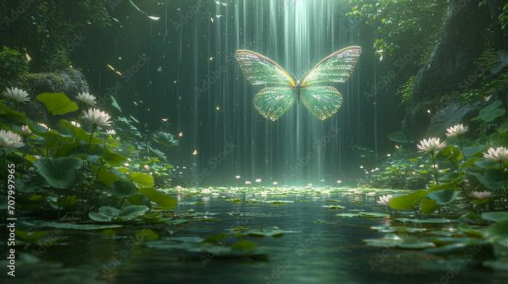 A serene and enchanting scene featuring a gentle water sprite, with ...