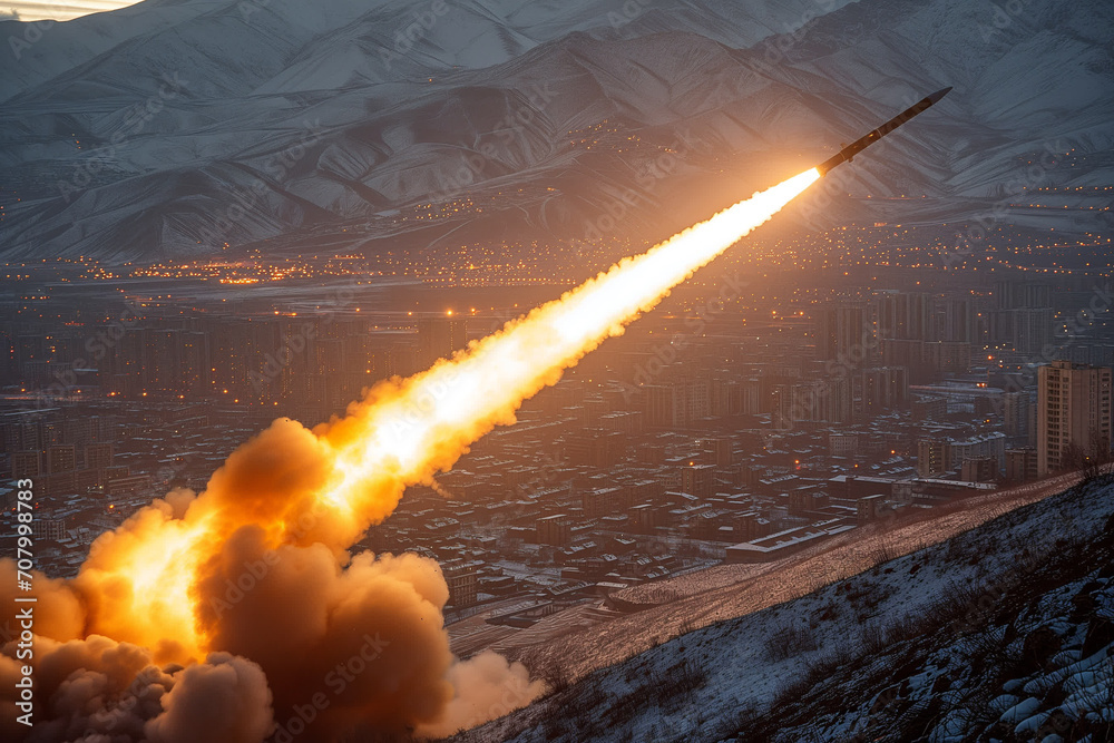 missile, bombing a city, launching ballistic missiles Stock Photo ...