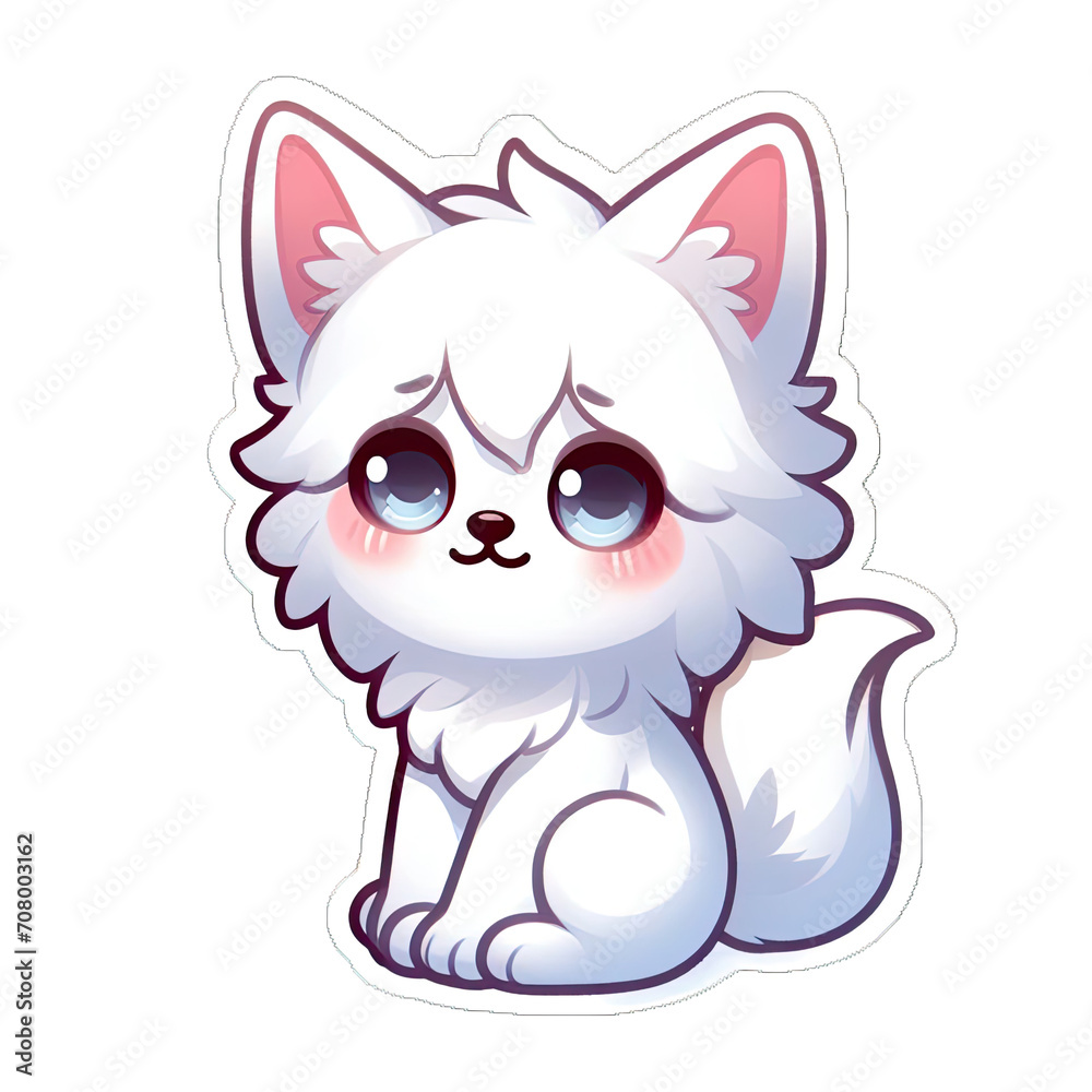 Generative AI Cute Little Wolf Sticker, cute little snow wolf sticker ...