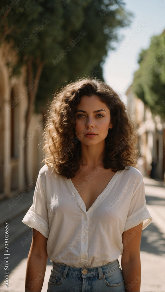 Portrait of a Beautiful Young Spanish Model Woman Walking on the Street ...