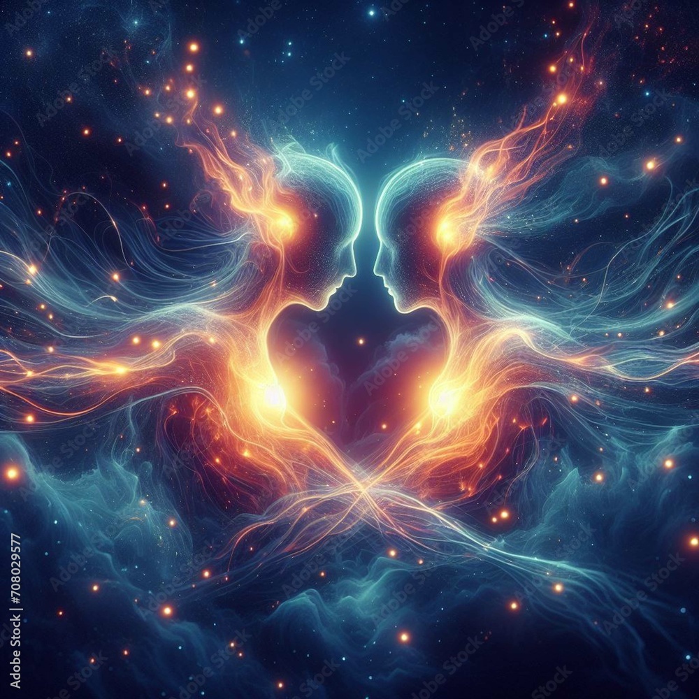 Twin flame couple. Soulmates. The concept of magical, esoteric, tantric ...