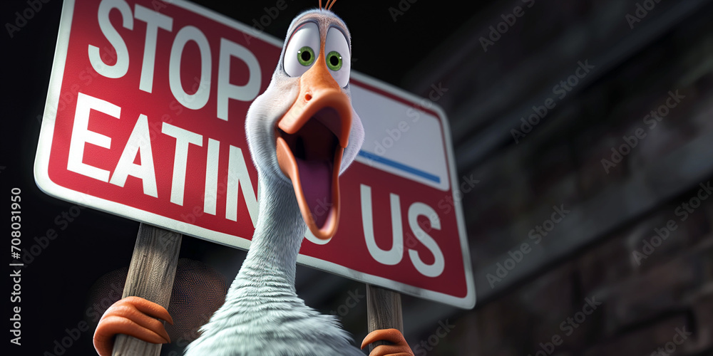 Witzige Gans Cartoons demonstriert mit Hinweisschild bitte esse mich ...