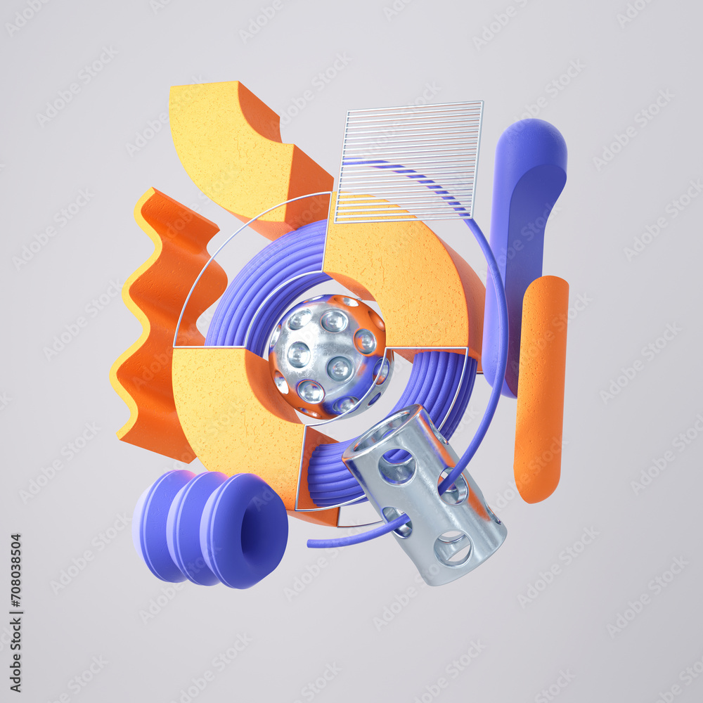 Random 3d shapes modern colorful composition. 3d rendering illustration ...