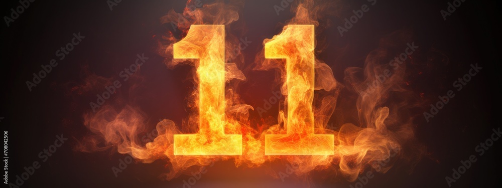 fire number 11 made of fire flames. symbol of the number eleven ...
