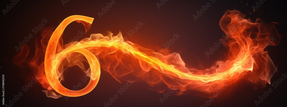 fire number 6 made of fire flames. number six symbol. isolated on black ...