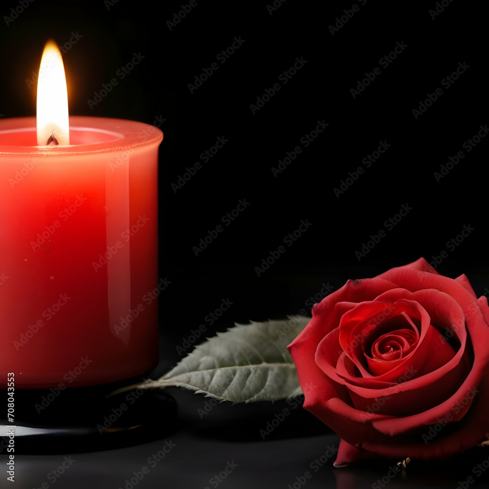 candle and red rose, condolence card, in loving memory background, copy ...