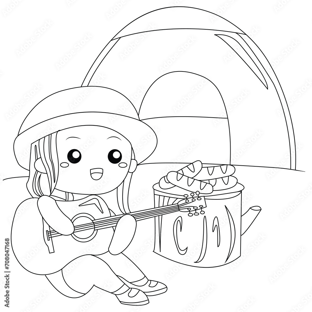 camping coloring page line art Stock Vector | Adobe Stock