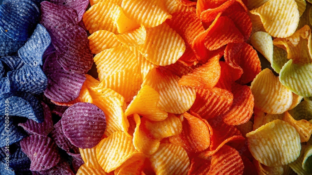 colorful potato chips in full frame, an example of the compatibility of ...