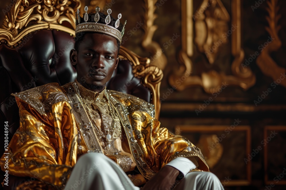 Regal studio portrait of a young African man as a traditional prince ...