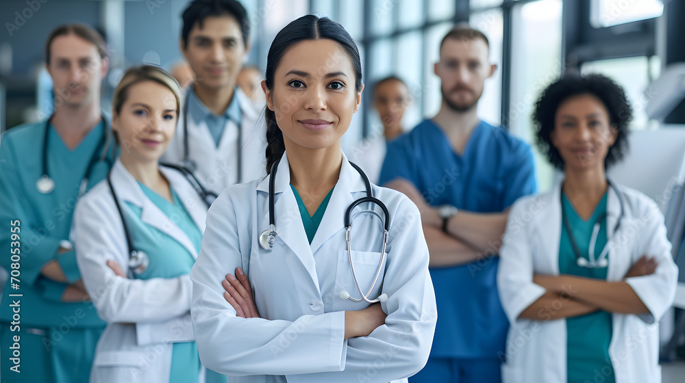 A healthcare setting with doctors and nurses of different genders ages ...