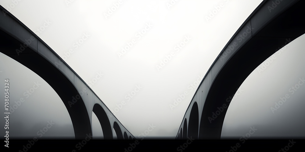 Structure of strength bridge abutment with high arches in black and ...