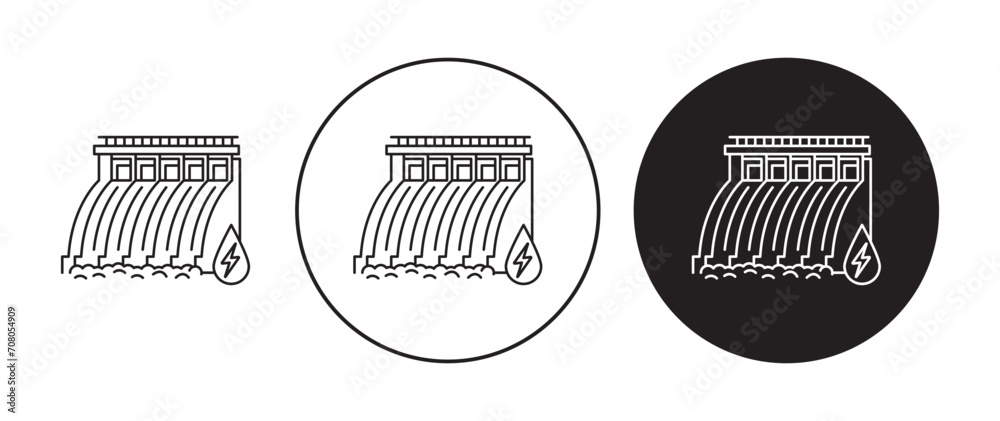 Hydroelectric Power Plant vector illustration set. Hydro dam and water ...