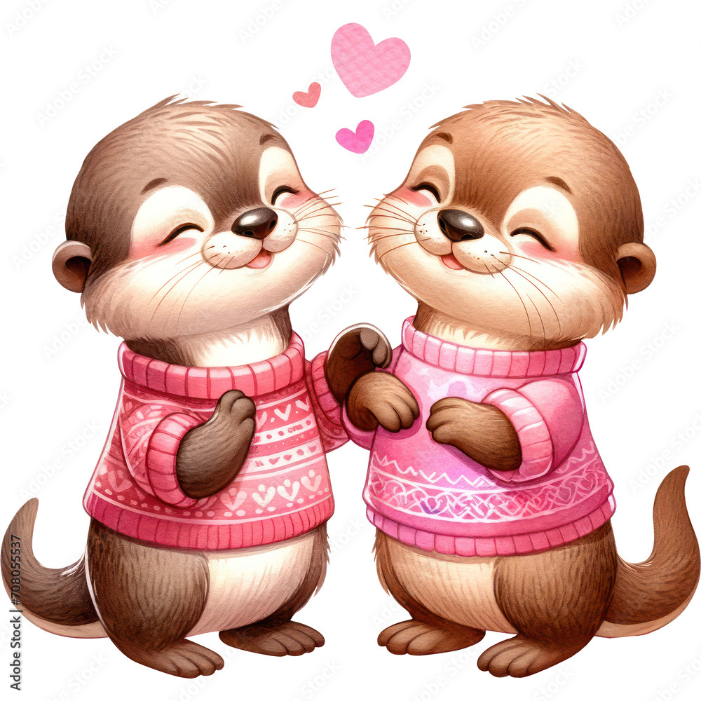 Cute Couple Otters Clipart, Otters Clipart Bundle, Love Otters Clipart, Couple Otters PNG ...