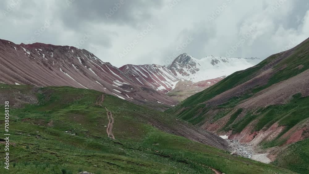 View of Lenin Peak, one of the highest peaks of Central Asia. The Pamir ...