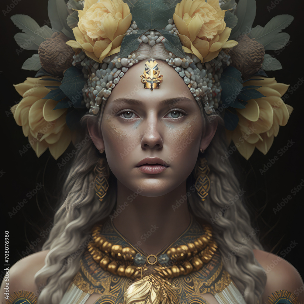 Head portrait illustration of Persephone, goddess of nature and queen ...
