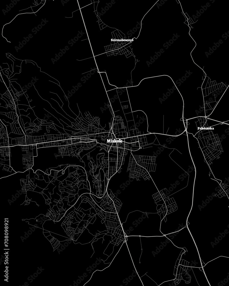 Miskolc Hungary Map, Detailed Dark Map of Miskolc Hungary Stock ...