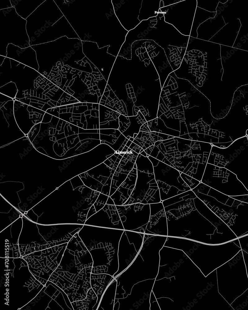 Limerick Ireland Map, Detailed Dark Map of Limerick Ireland Stock ...