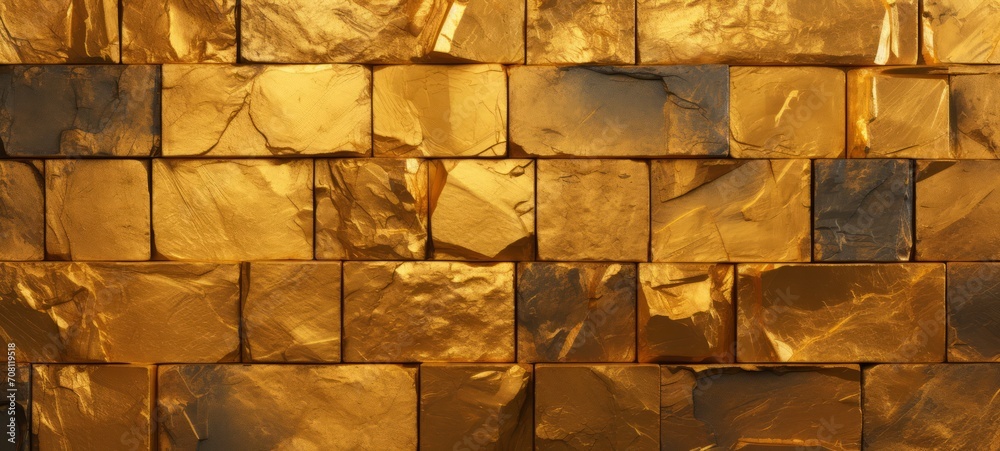 Wall of Gold rock bricks texture banner wallpaper. Gold Bricks wall ...