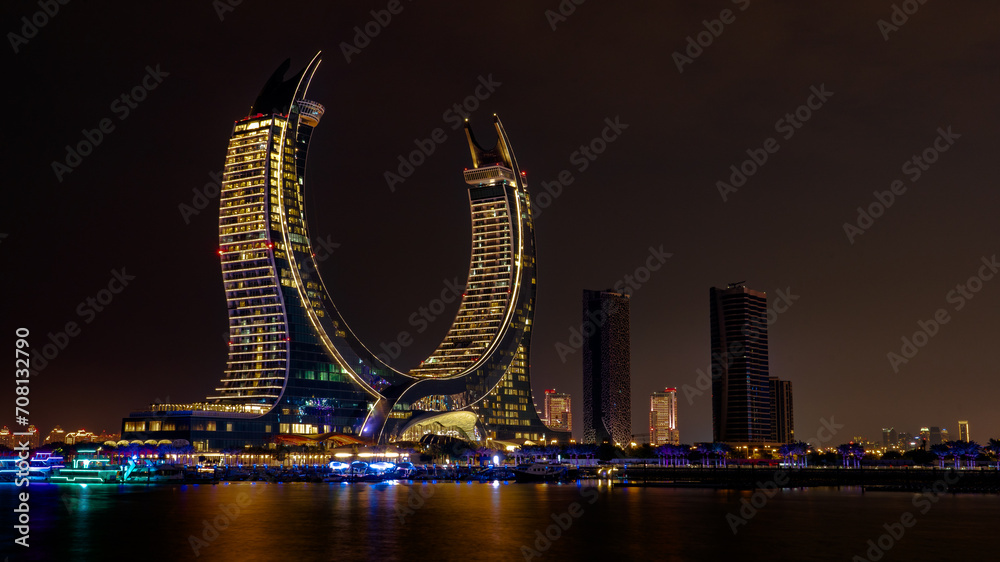 iconic lusail katara towers known as crescent towers, lusail marina ...