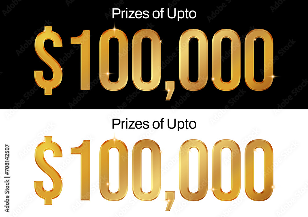 100 thousand Prizes in golden color typography with black background ...