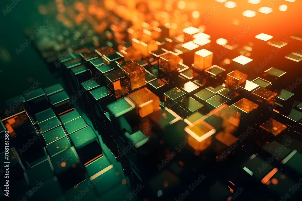 Modern Tech Background with Neatly Constructed Glossy Blocks. green an ...