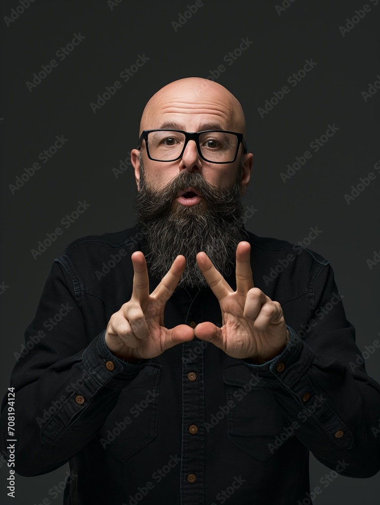 Portrait of a deaf man signing in sign language, hearing impaired ...