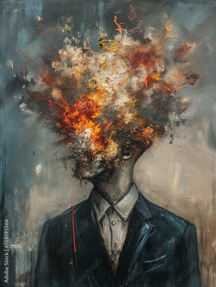 AI-Generated Surrealistic Image of Exploding Head Symbolizing Burnout ...